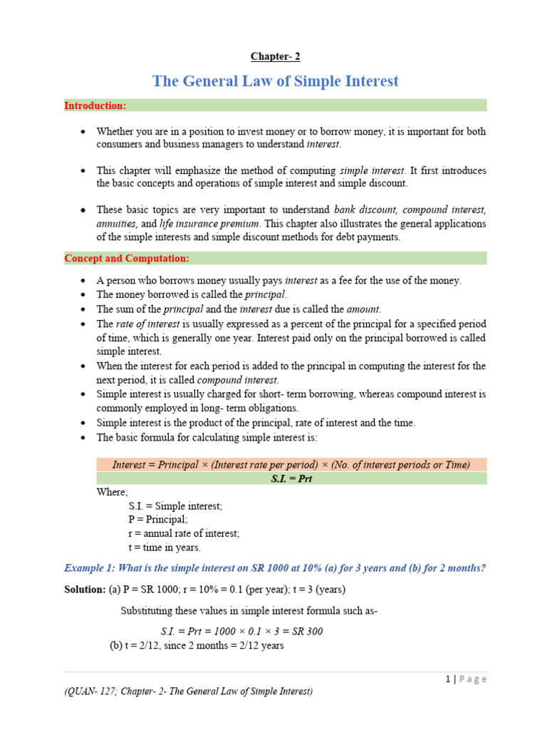 Chapter - 2 The General Law of Simple Interest 0 | PDF | Interest | Present Value
