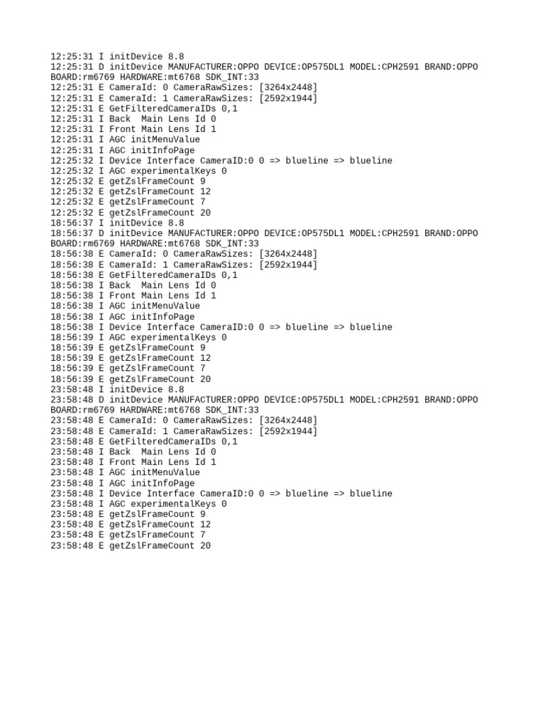 OPPO CPH2591 Camera Initialization Logs | PDF