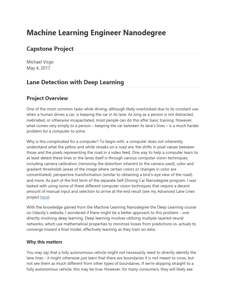 MLND Capstone Project Report | PDF | Deep Learning | Artificial Neural Network