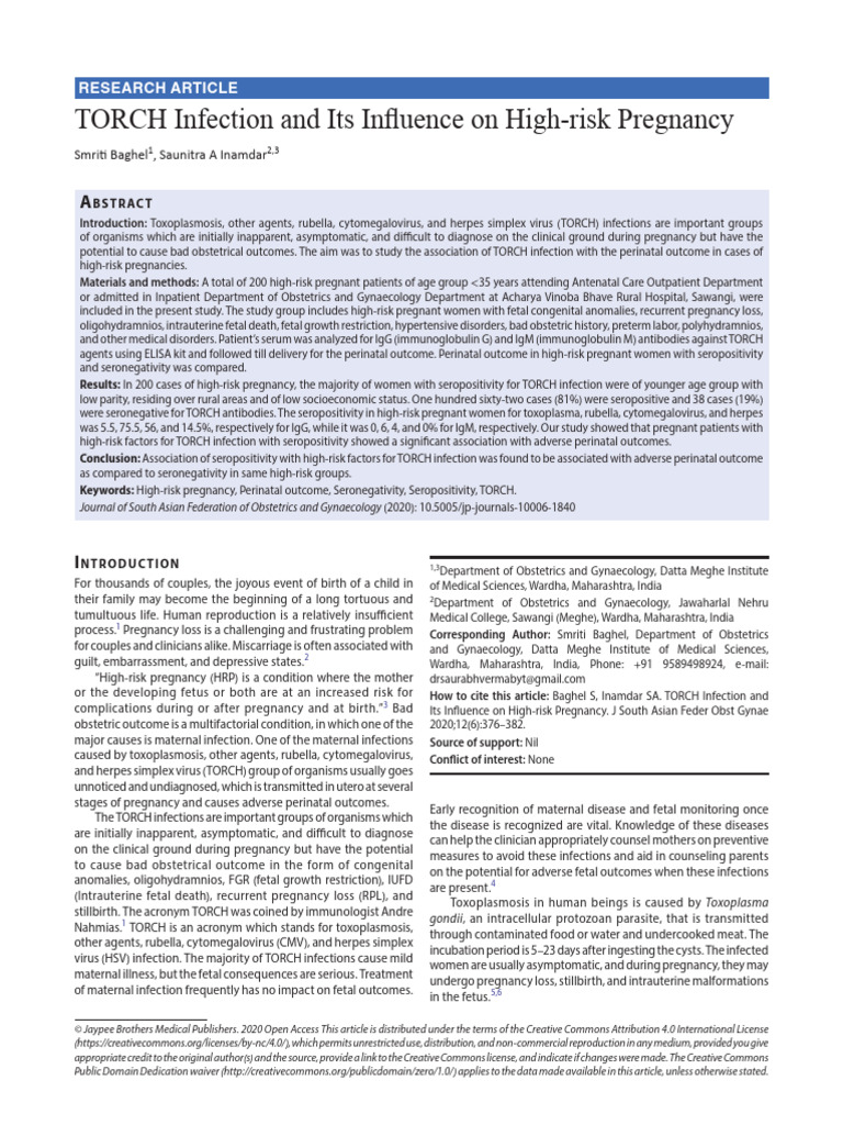 TORCH Infection and Its Influence On High-Risk Pregnancy | PDF ...