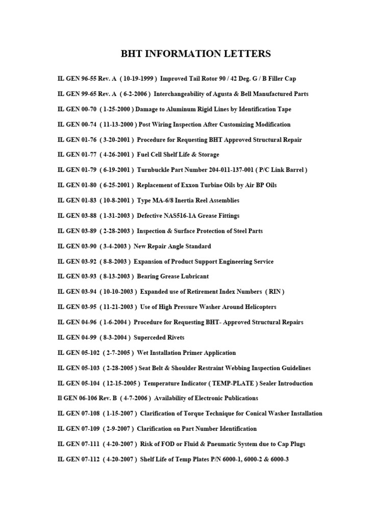 BHT INFORMATION LETTERS | PDF