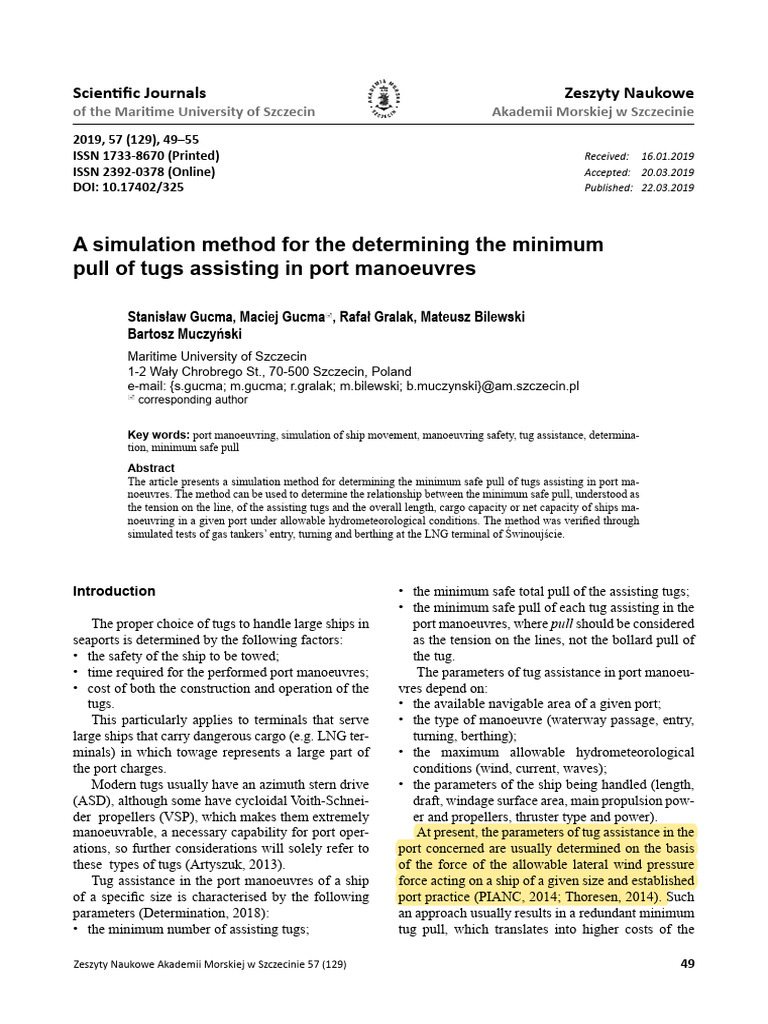 Determine Minimum Pull of Tugs | PDF | Tugboat | Ships