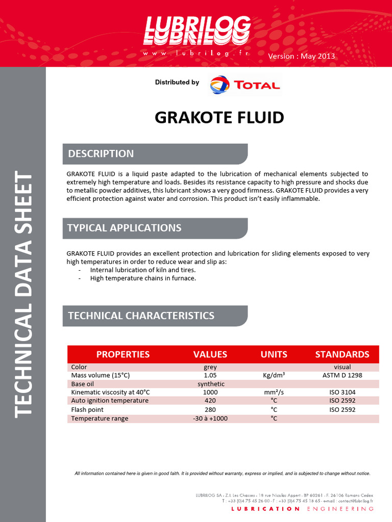TotalGrakoteFluidDataSheet | PDF | Lubricant | Materials Science