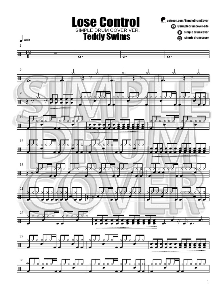 Teddy Swims: Lose Control Drum Cover | PDF