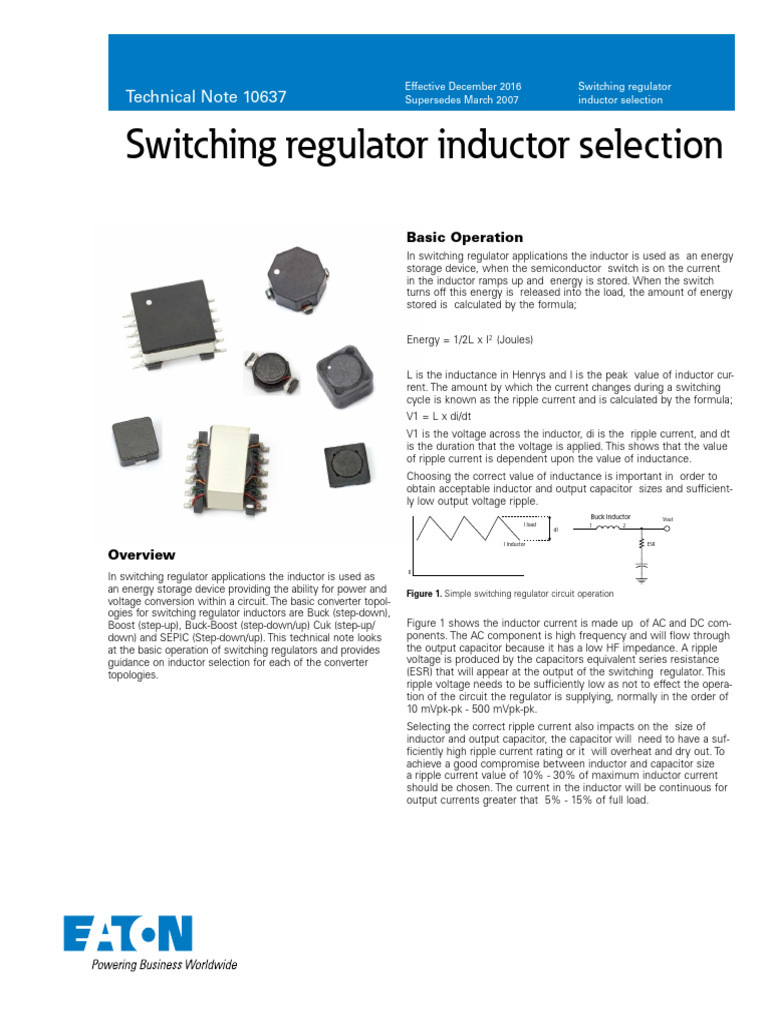 Eaton Switching Regulator Inductor Selection | PDF | Inductor | Power ...