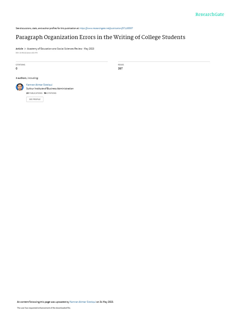 Paragraph Organization Errorsinthe Writingof College Students | PDF ...