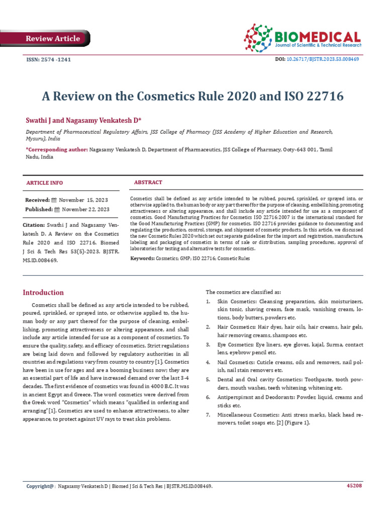 A Review On The Cosmetics Rule 2020 and ISO 22716 | PDF | Cosmetics ...