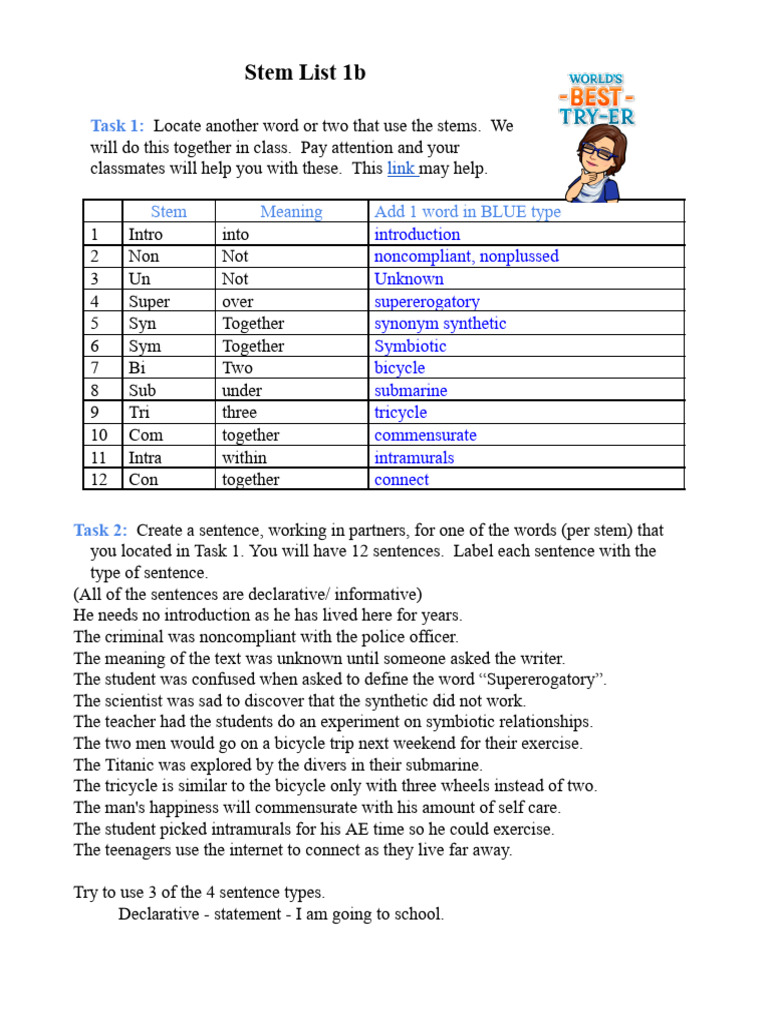 Isaiah Parker 1b Stem Worksheet | PDF | Sentence (Linguistics)