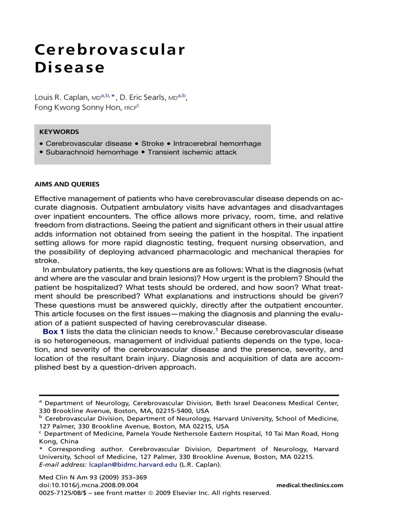 Cerebrovascular Disease Symptoms | PDF | Stroke | Neurology