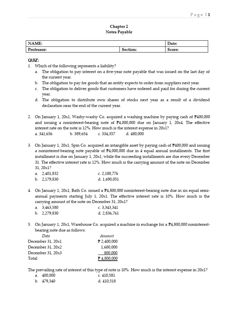 Quiz Chapter-2 Notes-Payable | PDF | Present Value | Financial Services