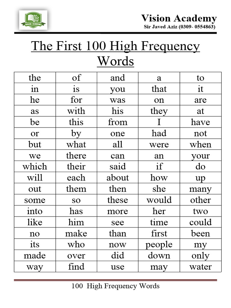 100 High Frequency Words | PDF