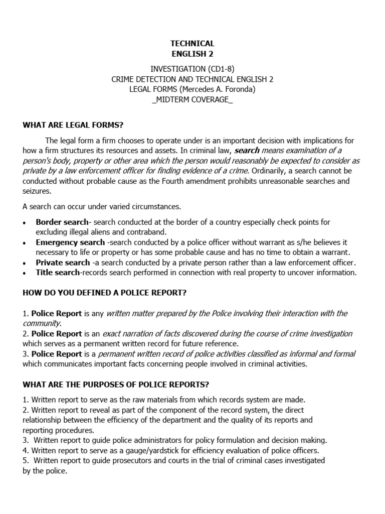Technical Writing 2 Midterm Coverag | PDF | Search And Seizure | Search Warrant