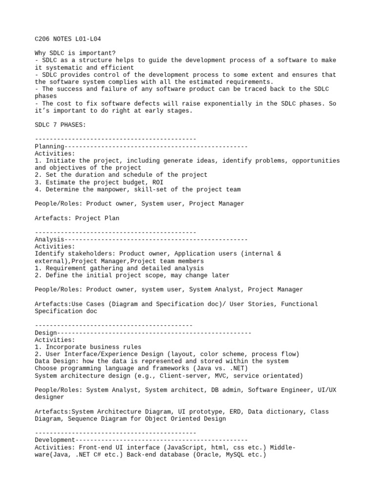 C206 Notes L01-L04 | PDF | Software Testing | Use Case