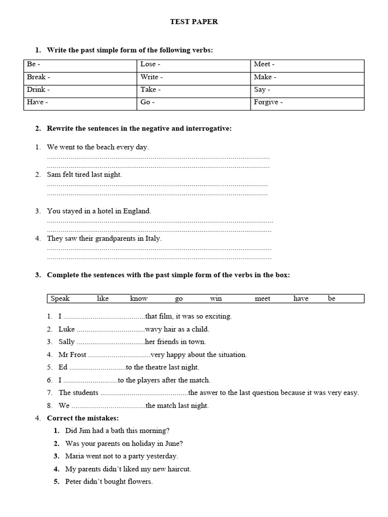 English Past Tense Exercises | PDF | Languages | Foreign Language Studies