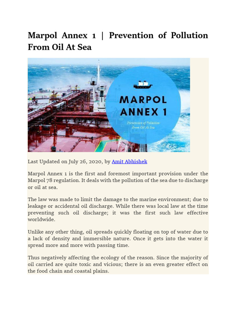 Marpol Annex 1 | PDF | Oil Tanker | Oil Spill