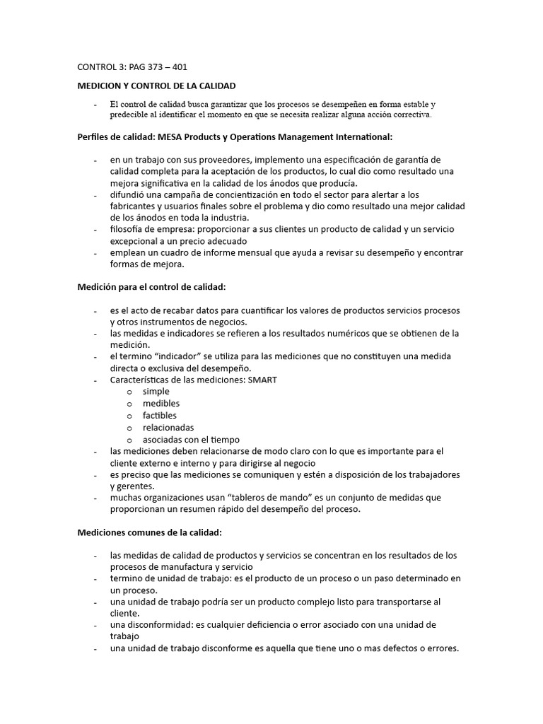 CONTROL 3 - Resumen Libro (Pag 373-401) | PDF | Calidad (comercial) | Medición