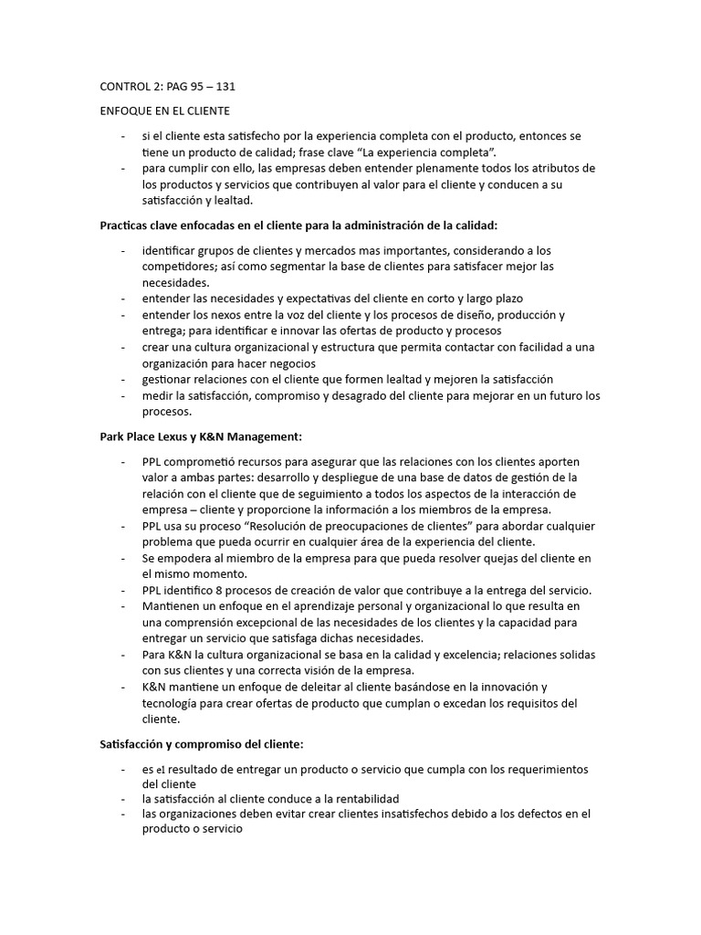 CONTROL 2 - Resumen Libro (Pag 95-131) | Descargar gratis PDF | Calidad (comercial) | La ...