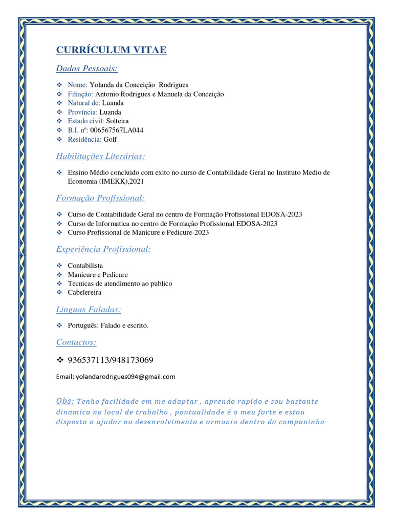 Currículum Vitae Yolanda | PDF | Carreira e Crescimento