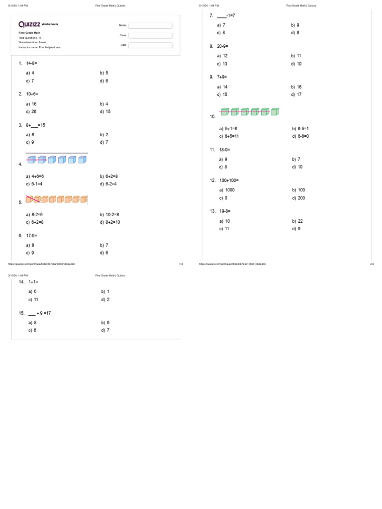 First Grade Math - Quizizz | PDF