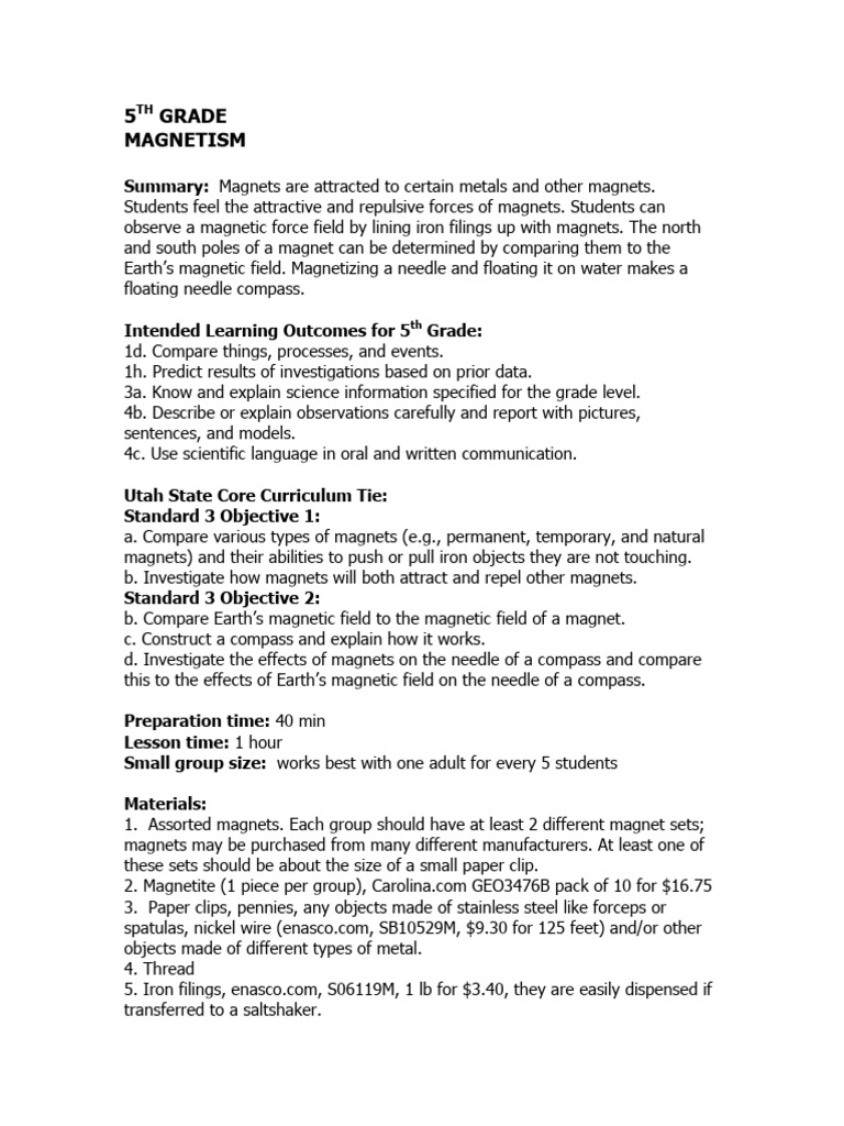 5 Th Grade Magnetism Final | PDF | Magnet | Magnetism