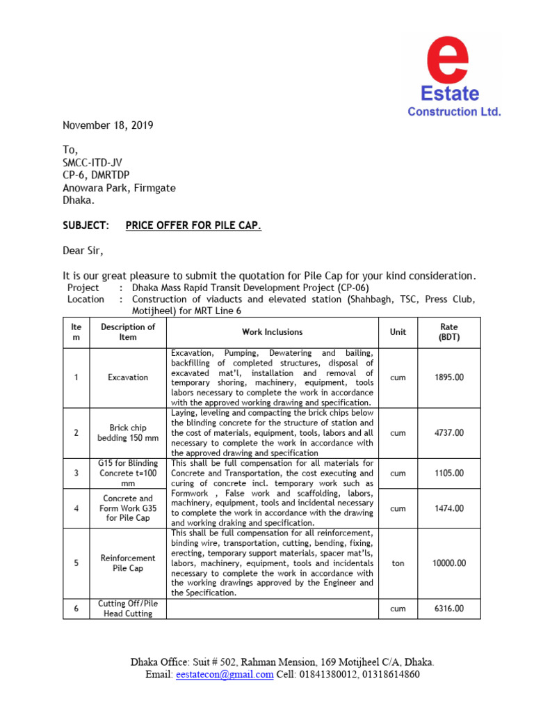 Quotation For Pile Cap With Tax | PDF | Concrete | Deep Foundation