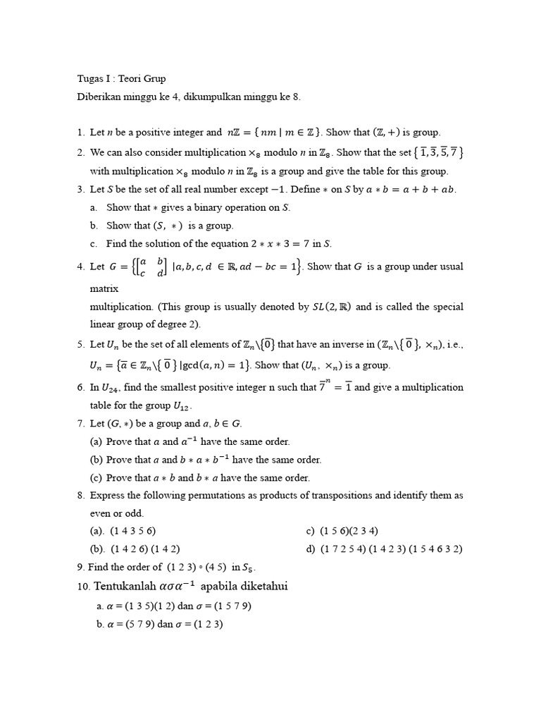 Teori Grup: Tugas dan Pembuktian | PDF | Group (Mathematics) | Integer