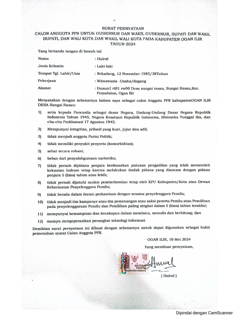 Surat Pernyataan Hairul | PDF