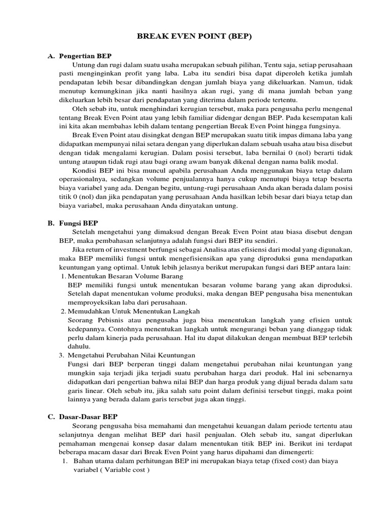 Cara Efektif Menurunkan Nilai BEP | PDF