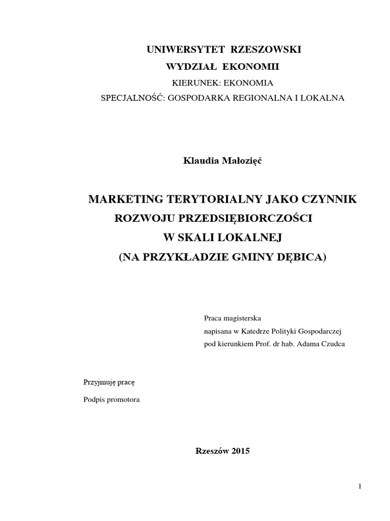 EKONOMIA Klaudia Maloziec Praca Magisterska Marketing Terytorialny Jako Czynnik Rozwoju ...