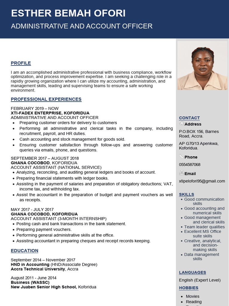 CV Sample for Administrative Officer in Ghana | PDF | Receipt | Accounting
