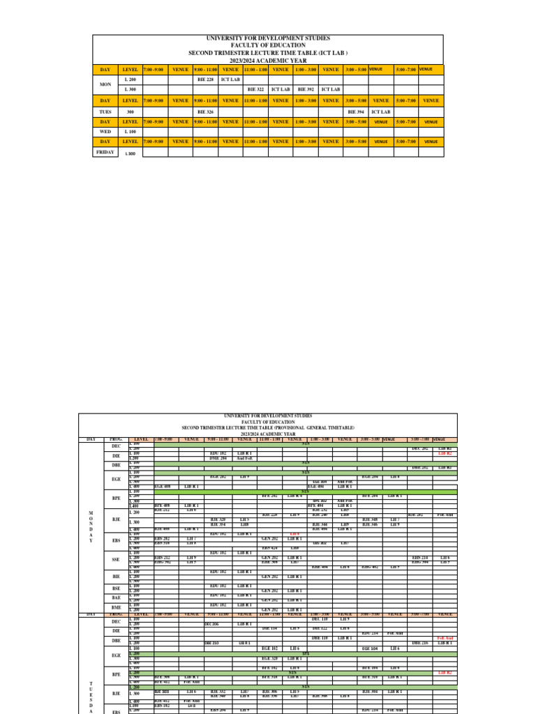 Timetable Second Trimester 2023 2024 Updating Provisional | PDF