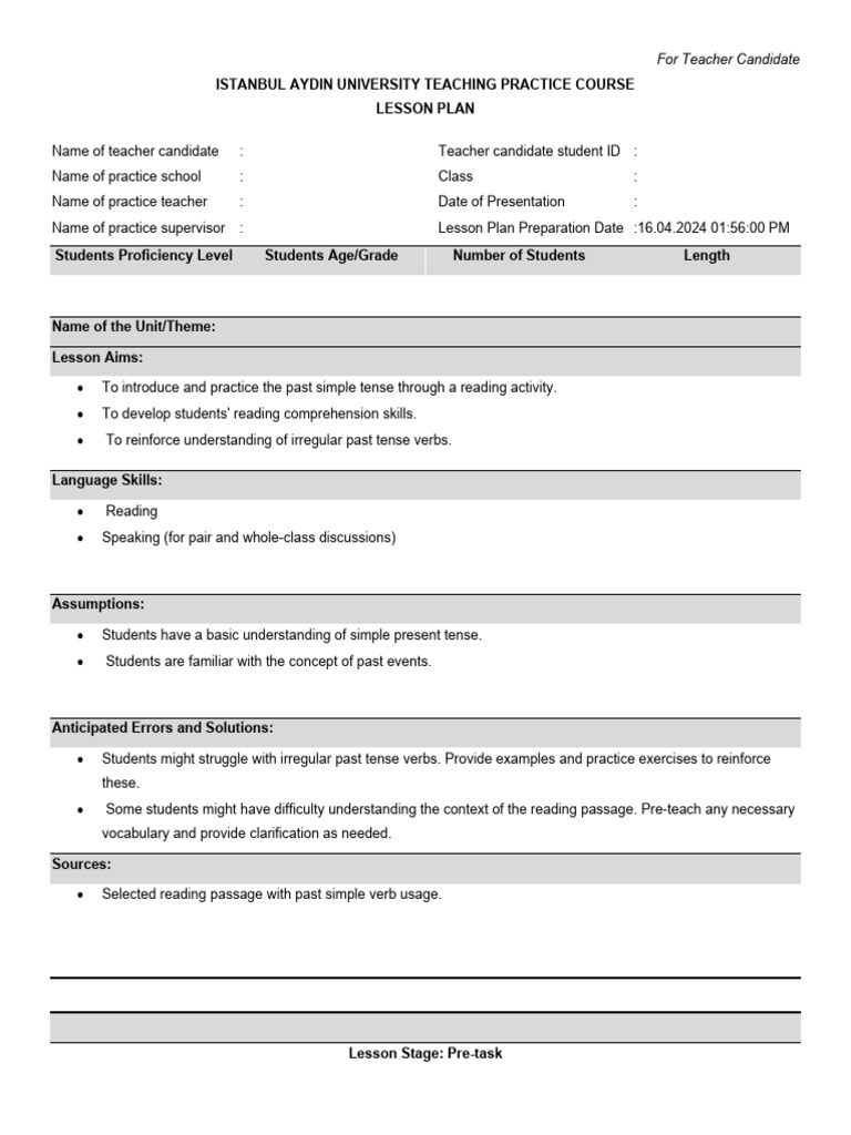 Lesson Plan Template (1) | PDF | Lesson Plan | Reading Comprehension