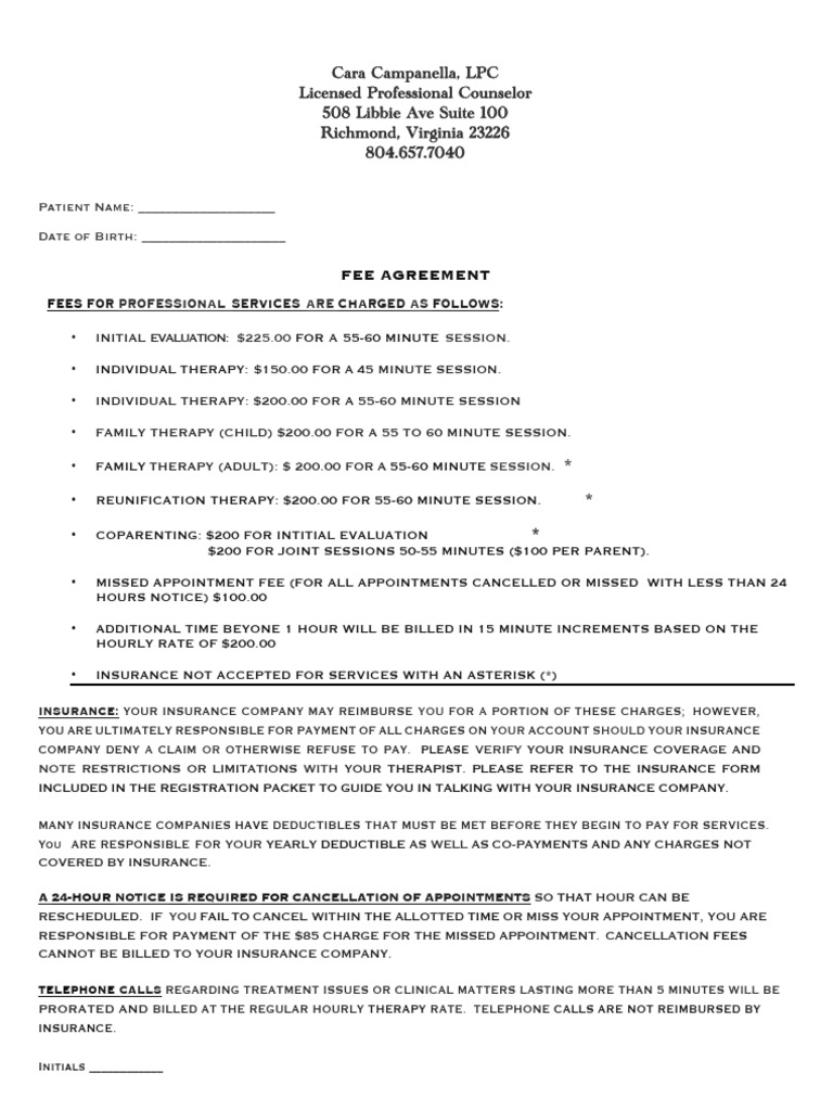 Financial and Fee Agreement | PDF | Fee | Insurance