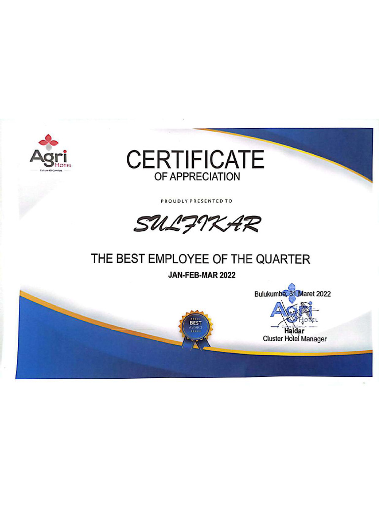 Sertifikat Best Employee | PDF