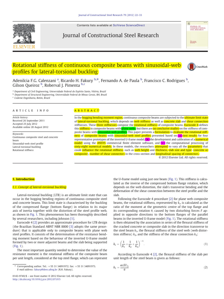 5 Rotational Stiffness of Continuous Composite Beams With Sinusoidal-Web | PDF | Strength Of ...
