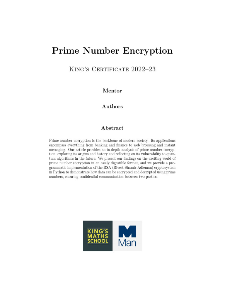 Prime Number Encryption Copy | Download Free PDF | Public Key Cryptography | Cryptography
