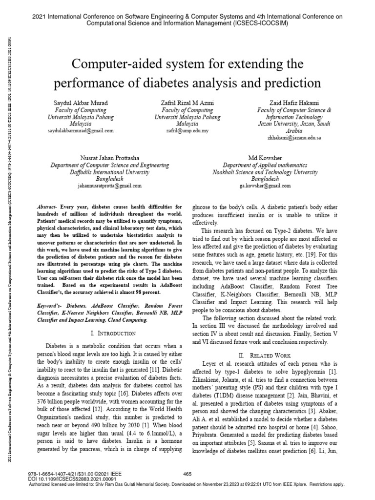 Computer-Aided System For Extending The Performance of Diabetes ... Computer-Aided System For Extending The Performance of Diabetes ...