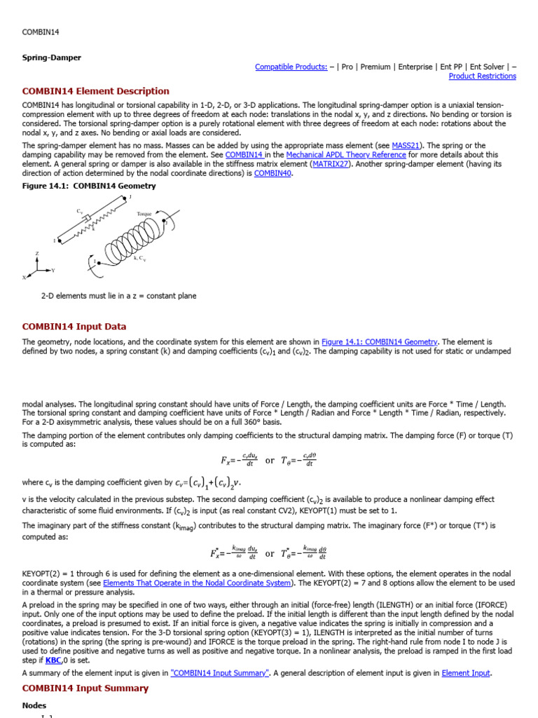 Combin14 Description | PDF | Force | Stiffness