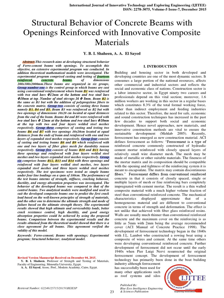 Structural Behavior of Concrete Beams With Openings Reinforced With ...