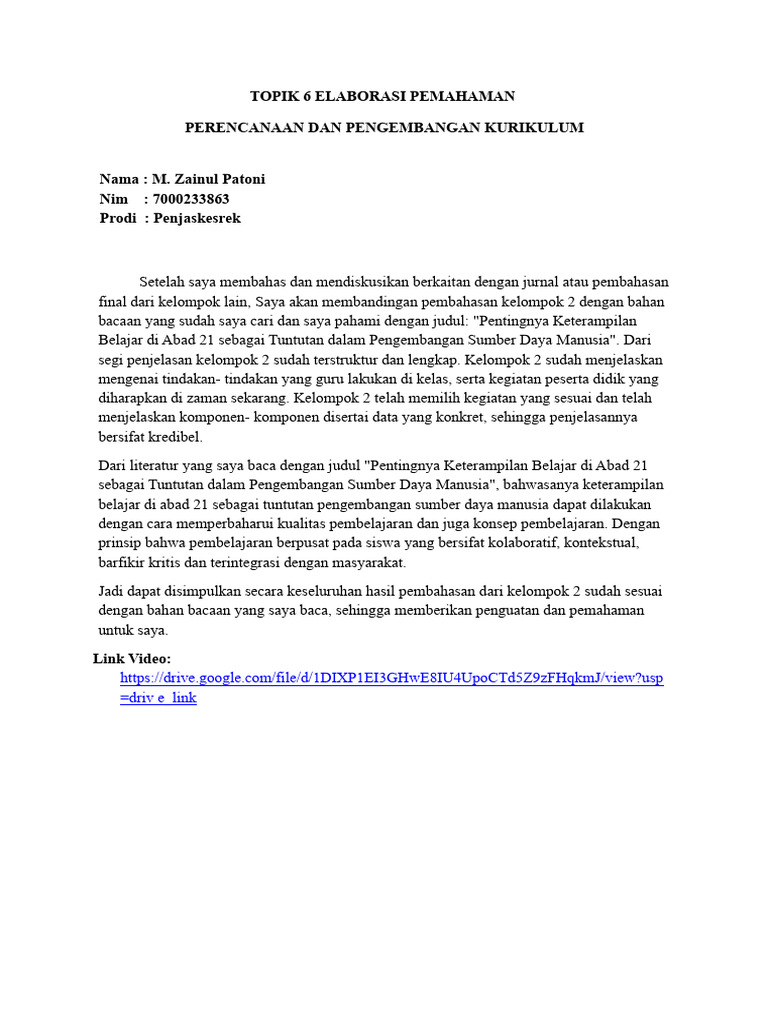 T.6 Elaborasi Pemahaman Perancangan Dan Pengembangan Kurikulum | PDF ...