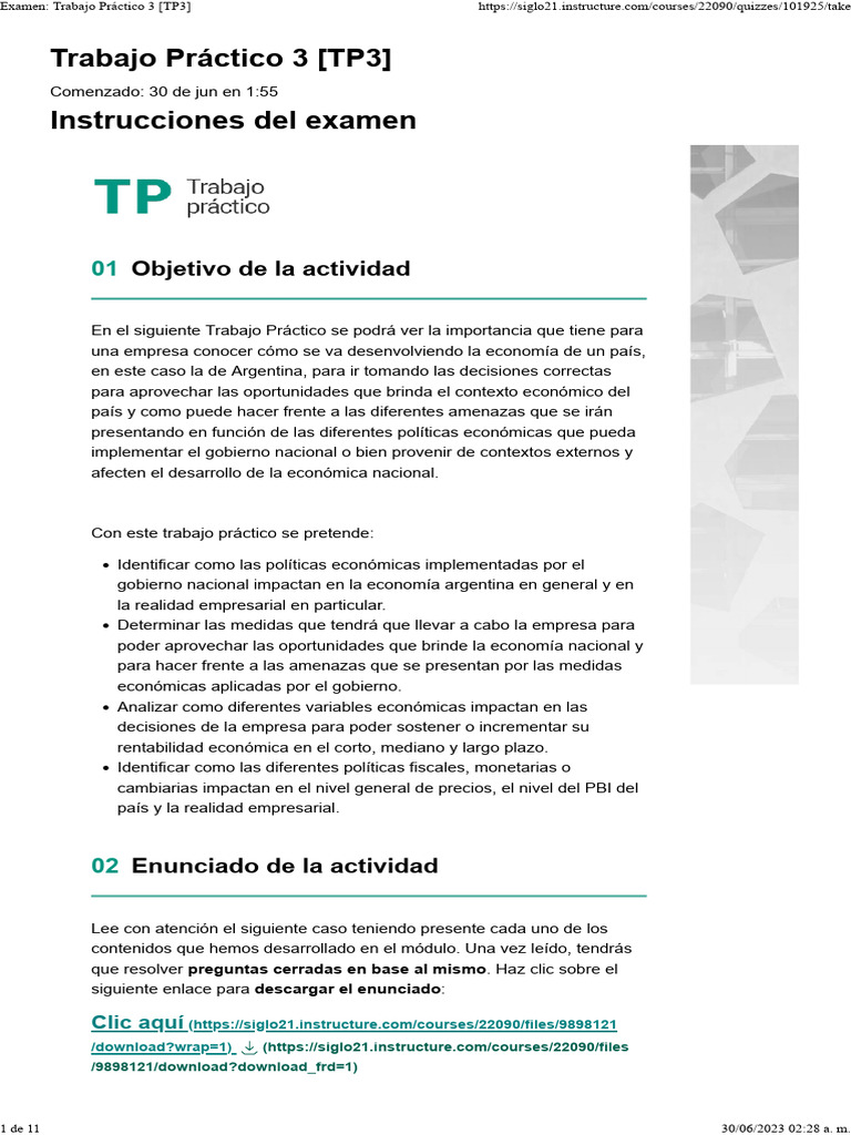 Examen Trabajo Practico 3 TP3 Economia | Descargar gratis PDF | Costo de la vida | Producto ...