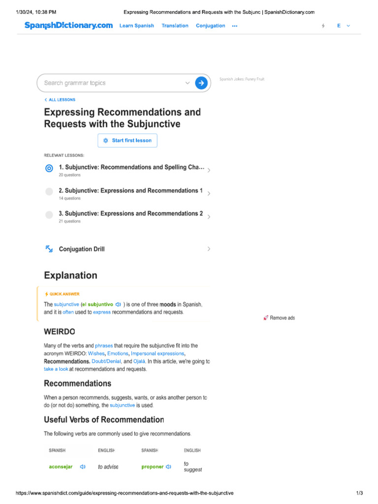 Recommendations and Requests With The Subjunctive | PDF