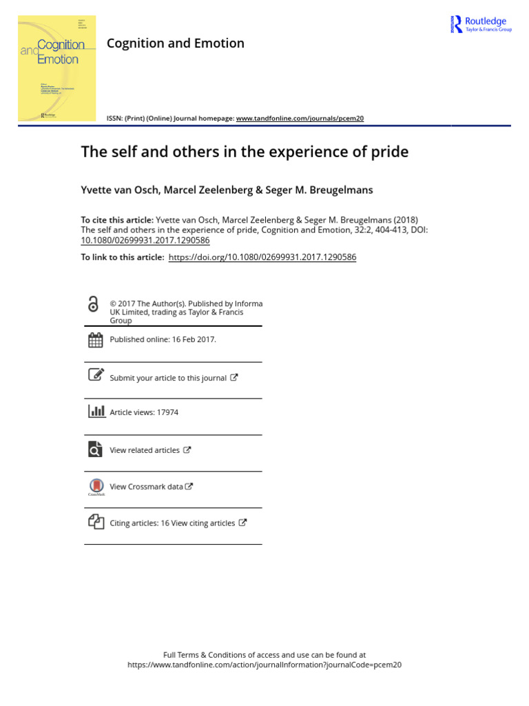 The Self and Others in The Experience of Pride | PDF | Pride | Emotions