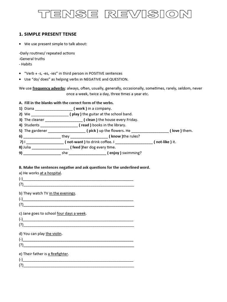Tense Revision Worksheet | Download Free PDF | Verb | Grammatical Tense