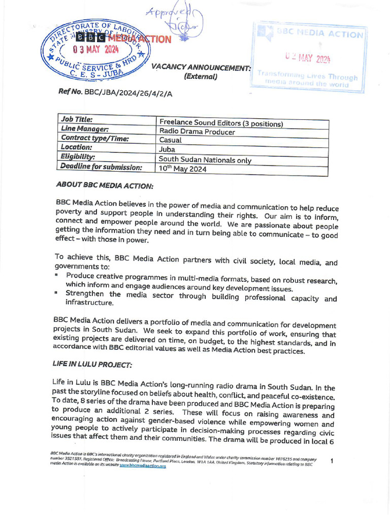 BBC Ma - Job Advert For Sound Editor | PDF