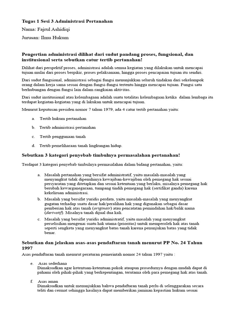 Tugas 1 Sesi 3 Administrasi Pertanahan | PDF