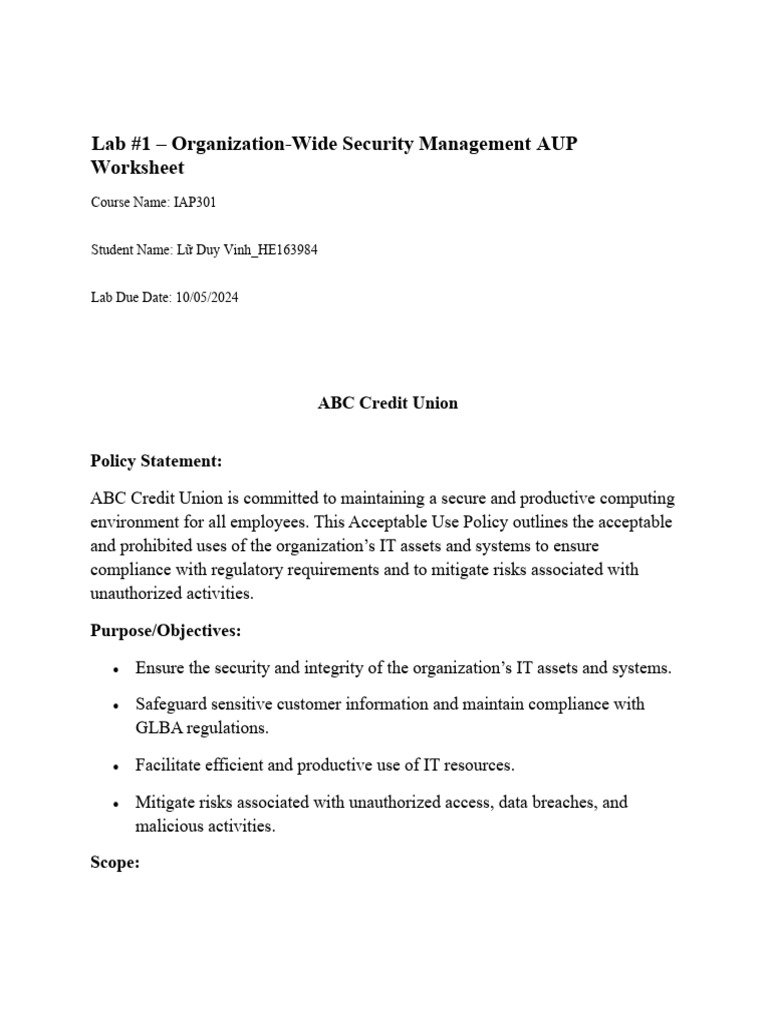 Lab01 - IAP301 - L Duy Vinh - HE163984 | PDF | Security | Computer Security