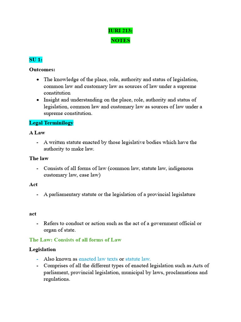 Understanding IURI 213: Law Sources | PDF | Statutory Interpretation ...