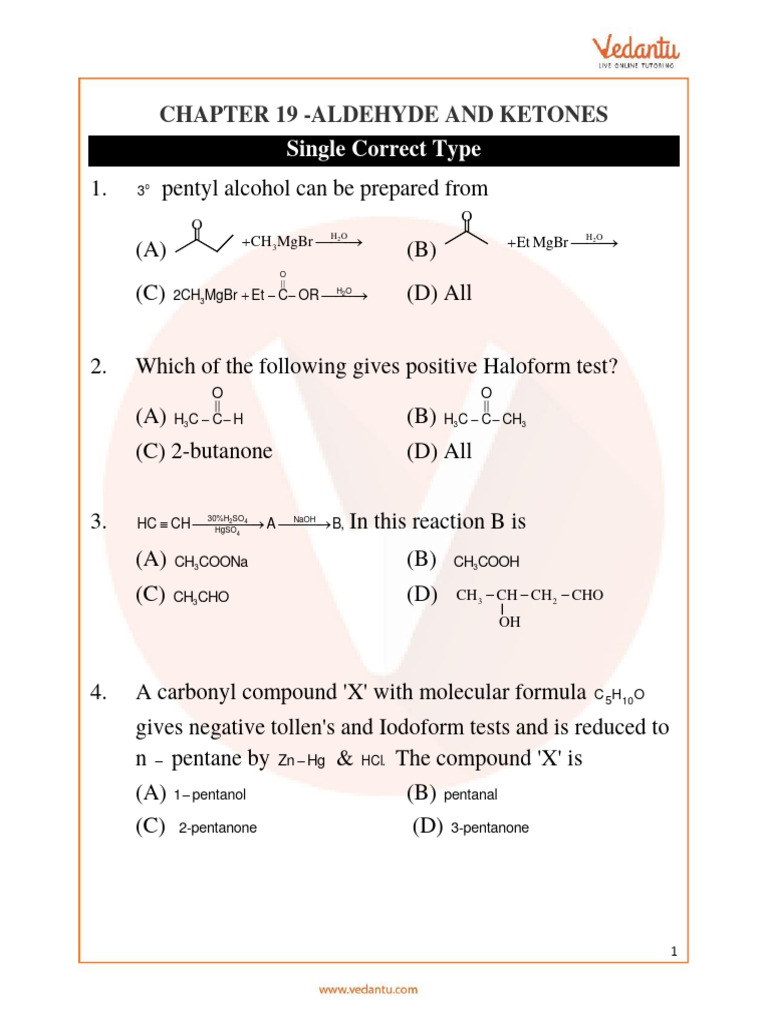 JEE Advanced Aldehyde and Ketones Important Questions | PDF | Aldehyde | Ketone