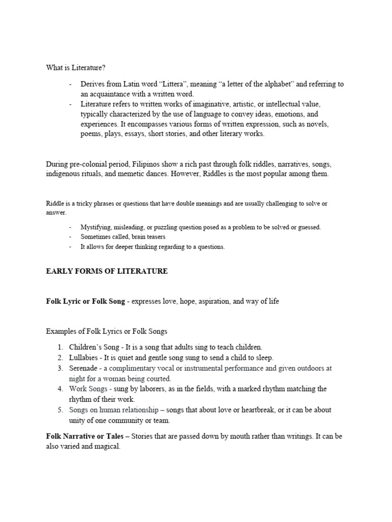 Literature Handout | Download Free PDF | Narrative | Folklore